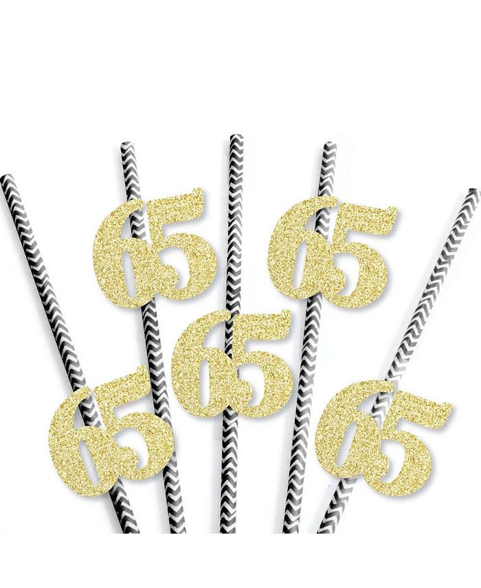 Big Dot of Happiness Gold Glitter 65 Straws - No-Mess Cut-Out Numbers ...