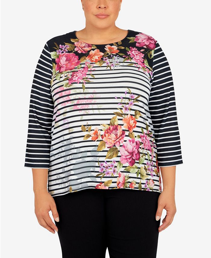 Alfred Dunner Plus Size Theater District 3/4 Sleeve Contrast Knit Top ...