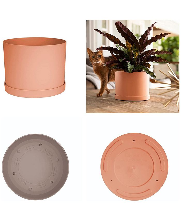 Bloem Mathers Plastic Garden Planter w/ Saucer Tray, Muted Terra Cotta ...