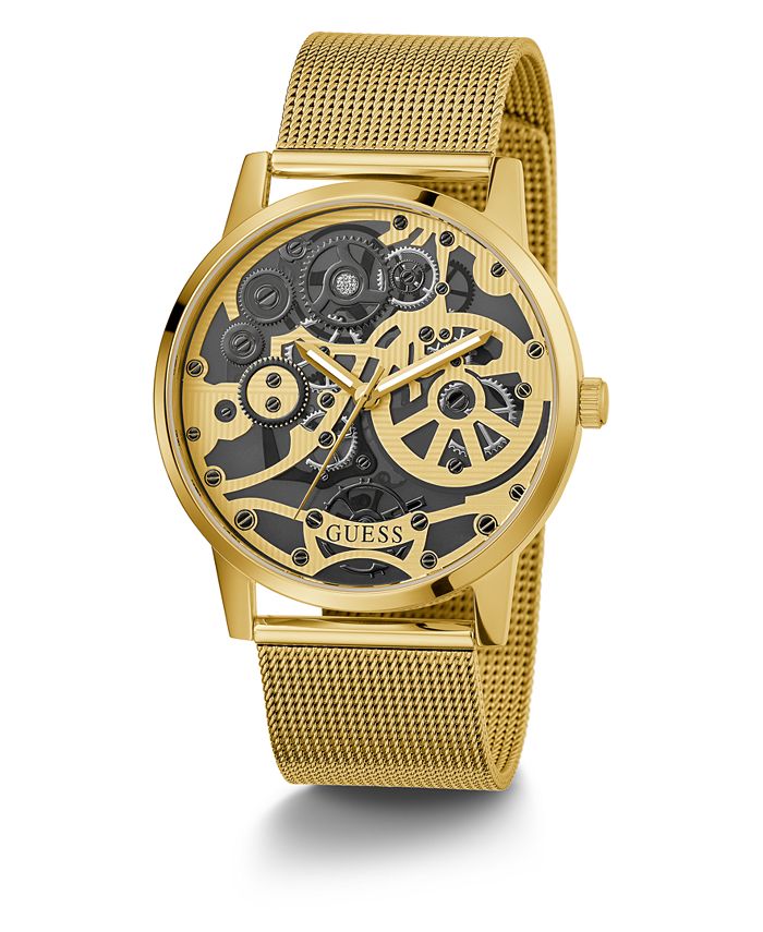 GUESS Men's Three-Hand Gold-Tone Mesh Watch 42mm - Macy's