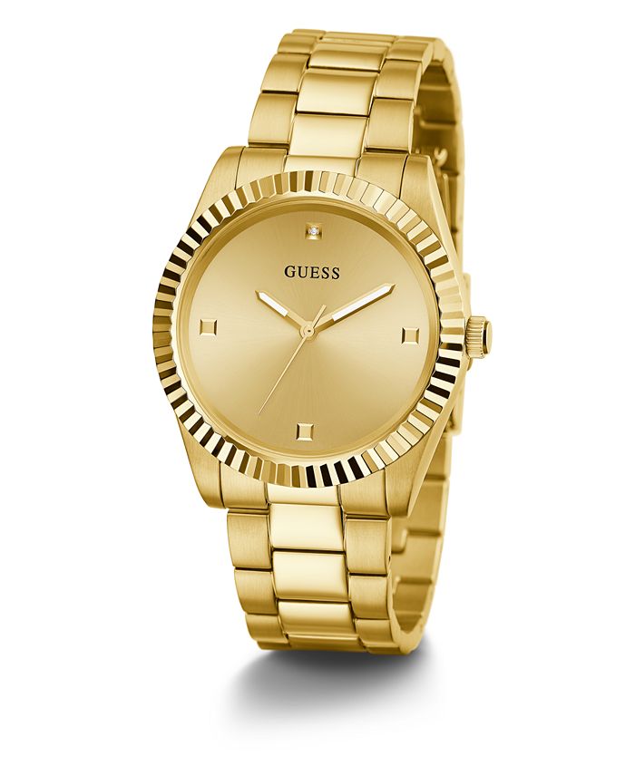 GUESS Men's Three-Hand Gold-Tone Stainless Steel Watch with Diamond ...