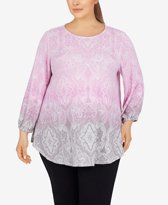 Ruby Rd. Plus Size Cozy Hatchi Paisley Top - Macy's
