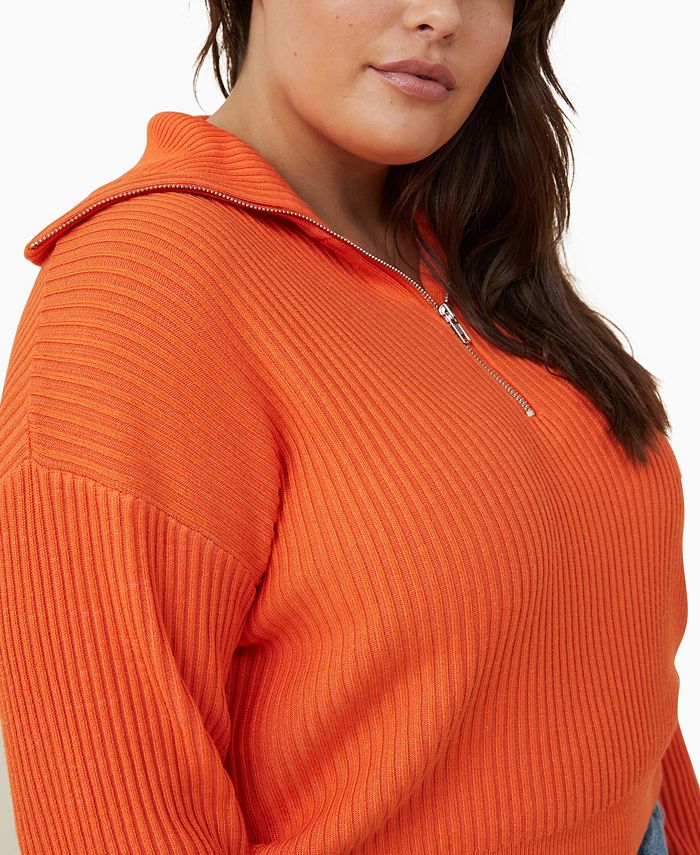 COTTON ON Trendy Plus Size Crop Rib Zip Collar Sweater & Reviews ...