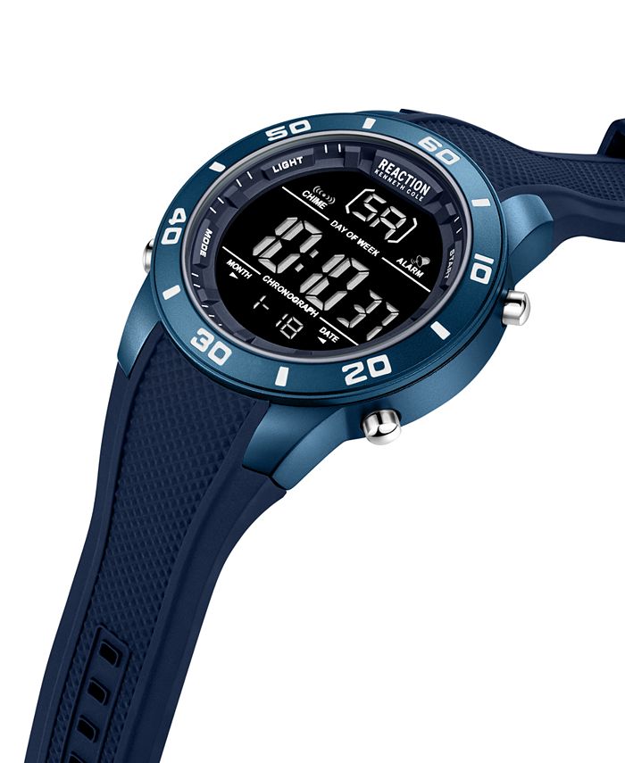 Kenneth Cole Reaction Men's Digital Blue Silicon Strap Watch, 49mm - Macy's