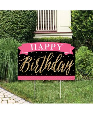 Big Dot of Happiness Chic Happy Birthday - Pink Black Gold - Yard Sign ...
