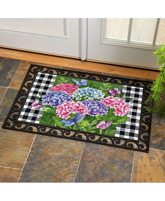 Evergreen Hydrangea Checks Embossed Indoor Outdoor Doormat 18 x 30 Green - Macy's