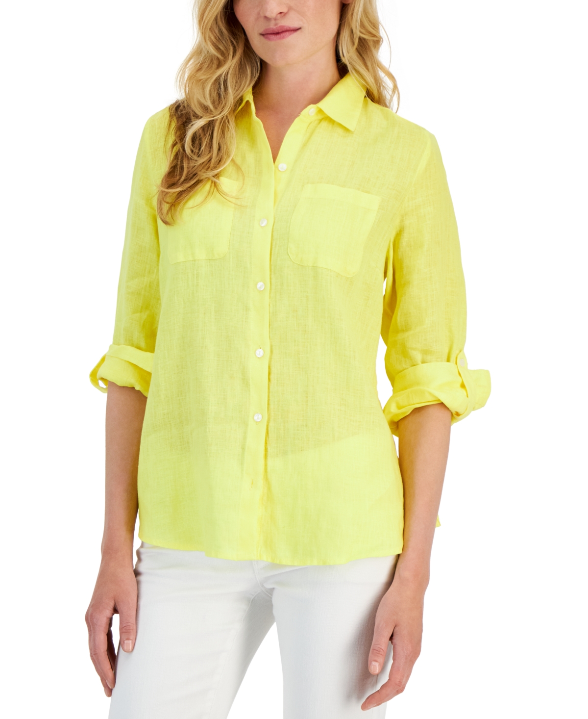 Click here for Charter Club Petite 100 Linen Button-Front Shirt... prices