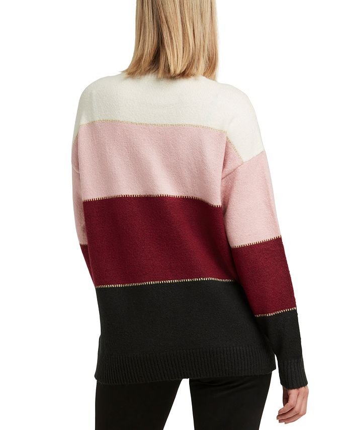 H Halston Women's Colorblocked Mock-Neck Long Sleeve Sweater & Reviews ...