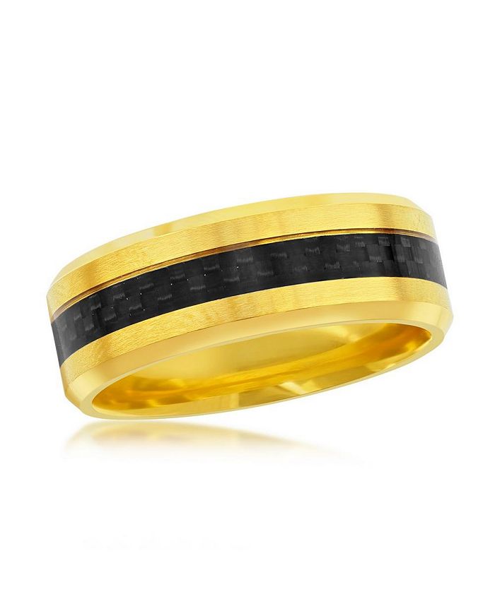 Blackjack Mens Stainless Steel Black Carbon Fiber Ring - Gold Plated ...