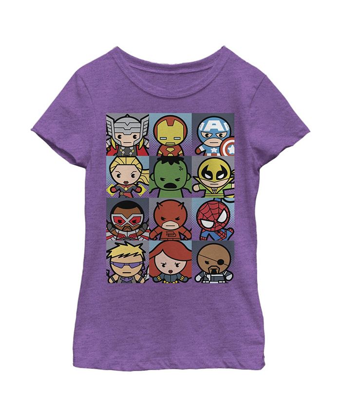 Marvel Girl's Kawaii Cute Cartoon Hero Squares Child T-Shirt - Macy's
