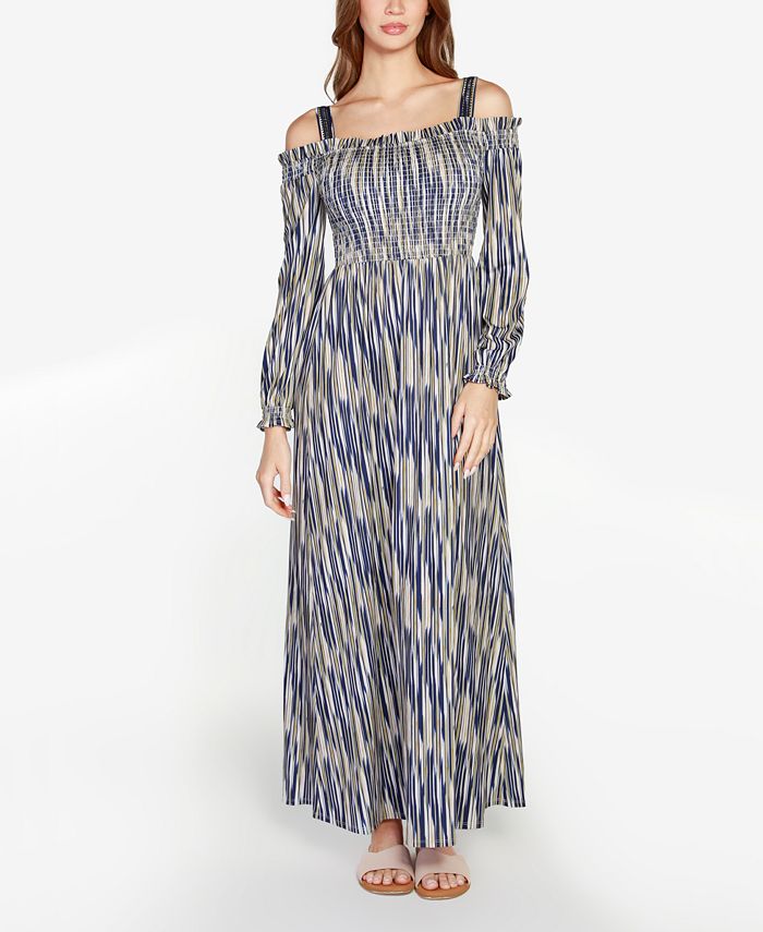 Belldini Women's Black Label Printed Cold-Shoulder Maxi Dress - Macy's