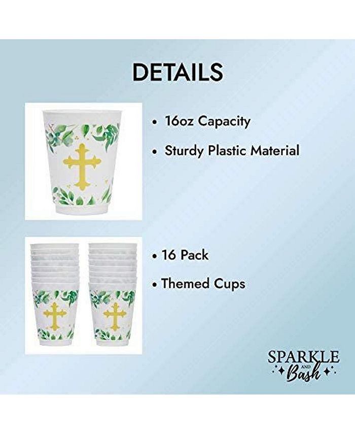 Sparkle and Bash 16 oz Plastic Religious Tumbler Cups, Baptism Party ...