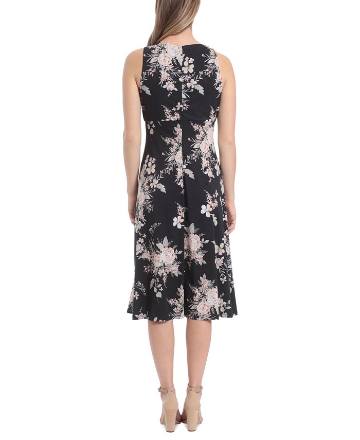 London Times Petite Pleated Keyhole Floral-Print Midi Dress - Macy's
