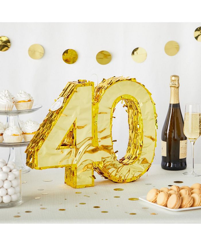Sparkle and Bash Gold Foil Number 40 Pinata for 40th Birthday Party ...