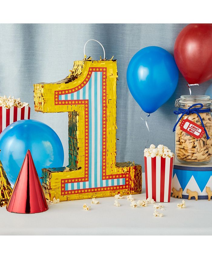 Blue Panda Small Circus Number 1 Pinata for 1st Birthday, Gold Foil ...