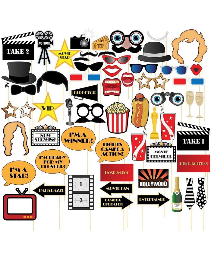 Blue Panda Movie Night Photo-Booth Props – 60-Pack Party Selfie Photo ...