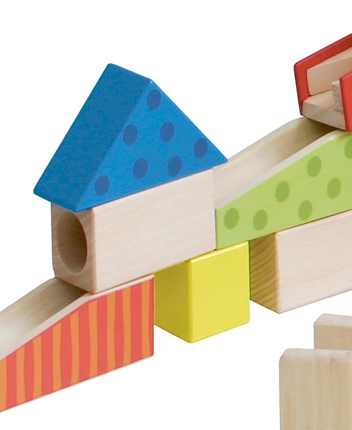 Roba-Kids Wooden Marble Run Glass Marbles 100 Piece Building Blocks Set ...