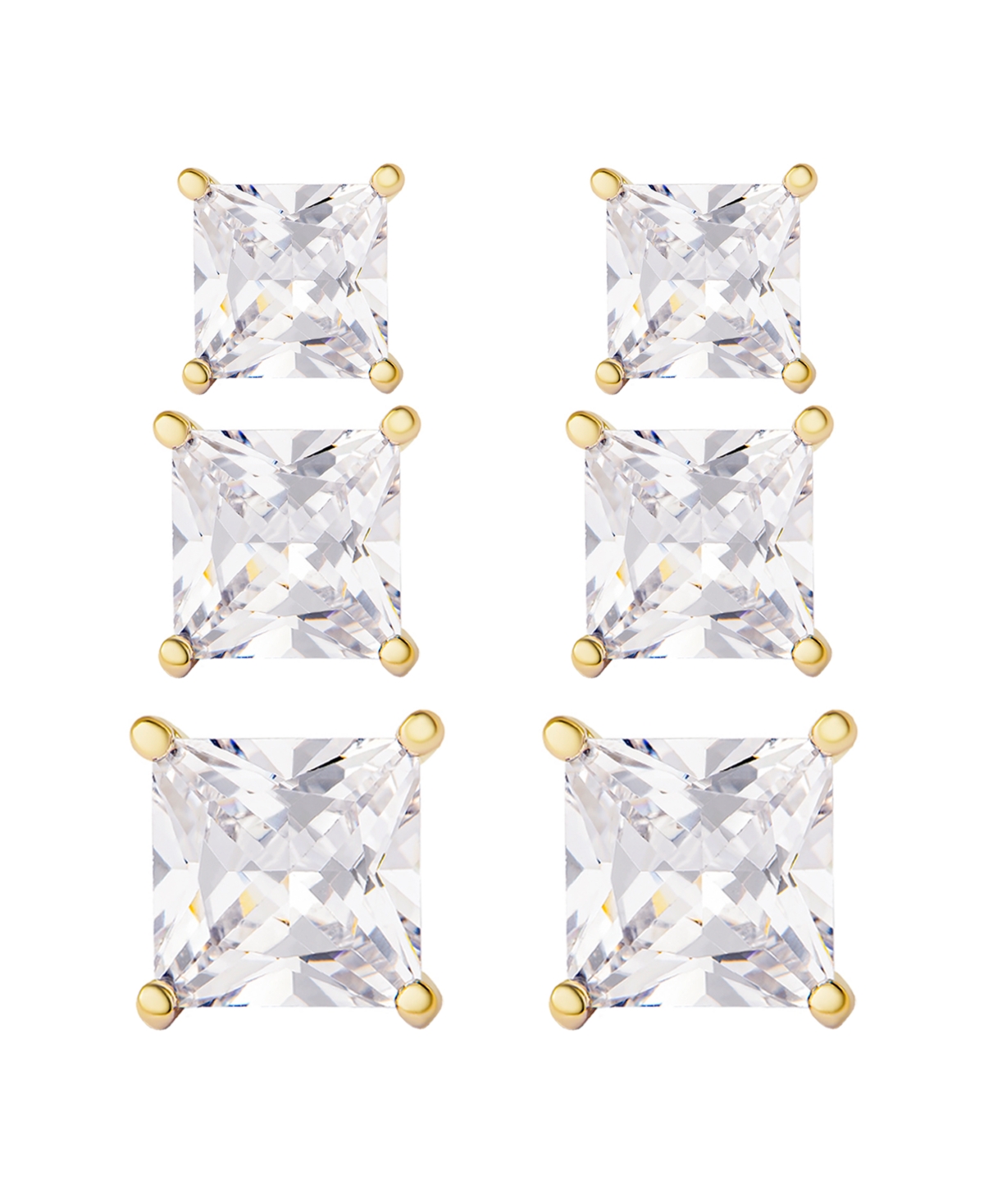 Click here for Macys 3 Pairs Square Cubic Zirconia Stud Set - Gol... prices