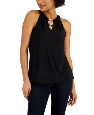 Nine West Women's Sleeveless Three-Ring Halter Top - Macy's