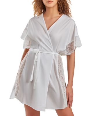 iCollection Sherry Lace Trimmed Robe with Double Side Slits Lingerie ...