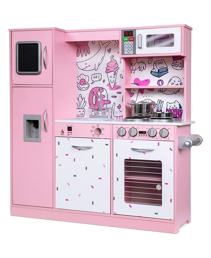 Lil' Jumbl Kitchen Set for Kids, Wooden Pretend Play Kitchen Set, Pink ...