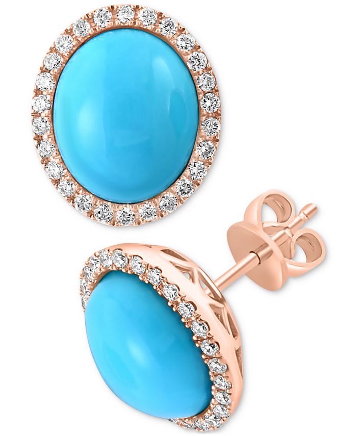 EFFY Collection EFFY® Turquoise & Diamond (3/8 ct. t.w.) Oval Stud Earrings in 14k Gold - Macy's