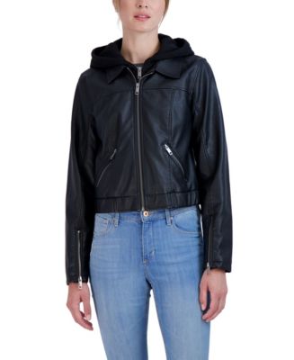 Sebby Collection Women's Hooded Faux Leather Bomber - Macy's