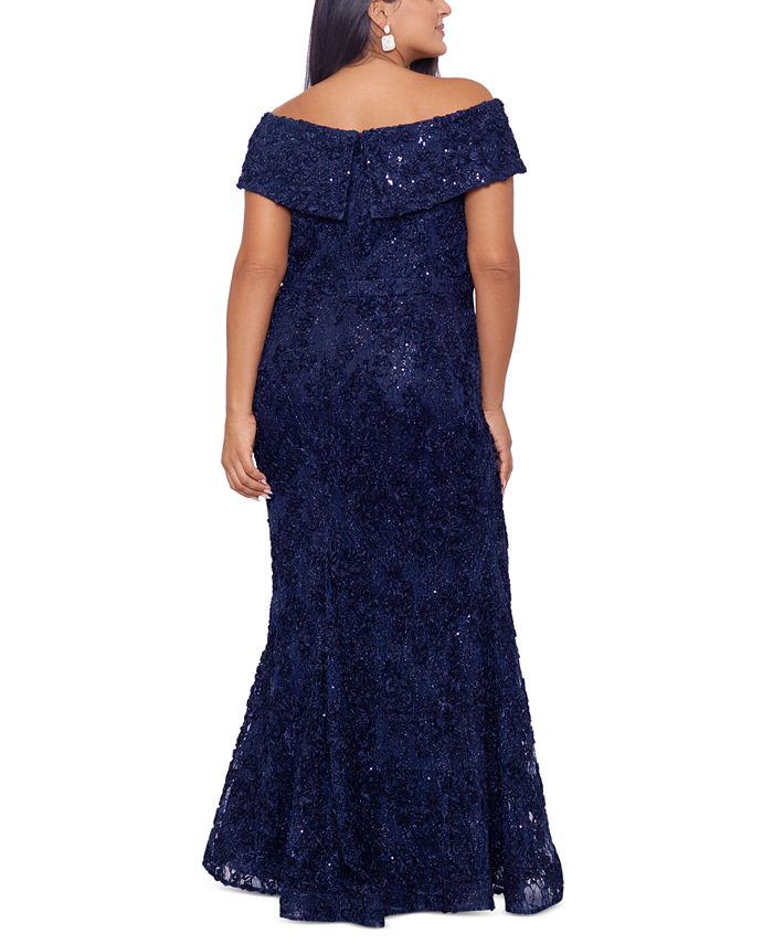 XSCAPE Plus Size Embellished Lace Off-The-Shoulder Gown - Macy's