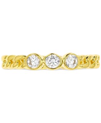Cubic Zirconia Trio Link Ring in Sterling Silver or 14k Gold Over ...