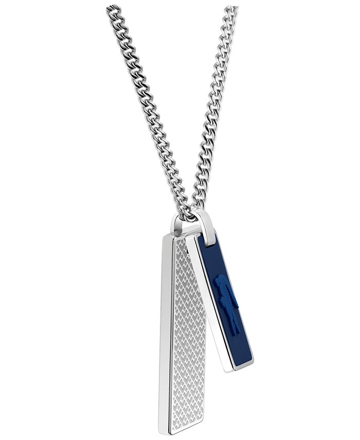 Lacoste Men's Stainless Steel Tag Necklace - Macy's