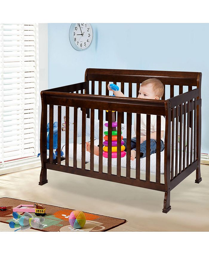 Costway Coffee Pine Wood Baby Toddler Bed Convertible Crib Nursery - Macy's