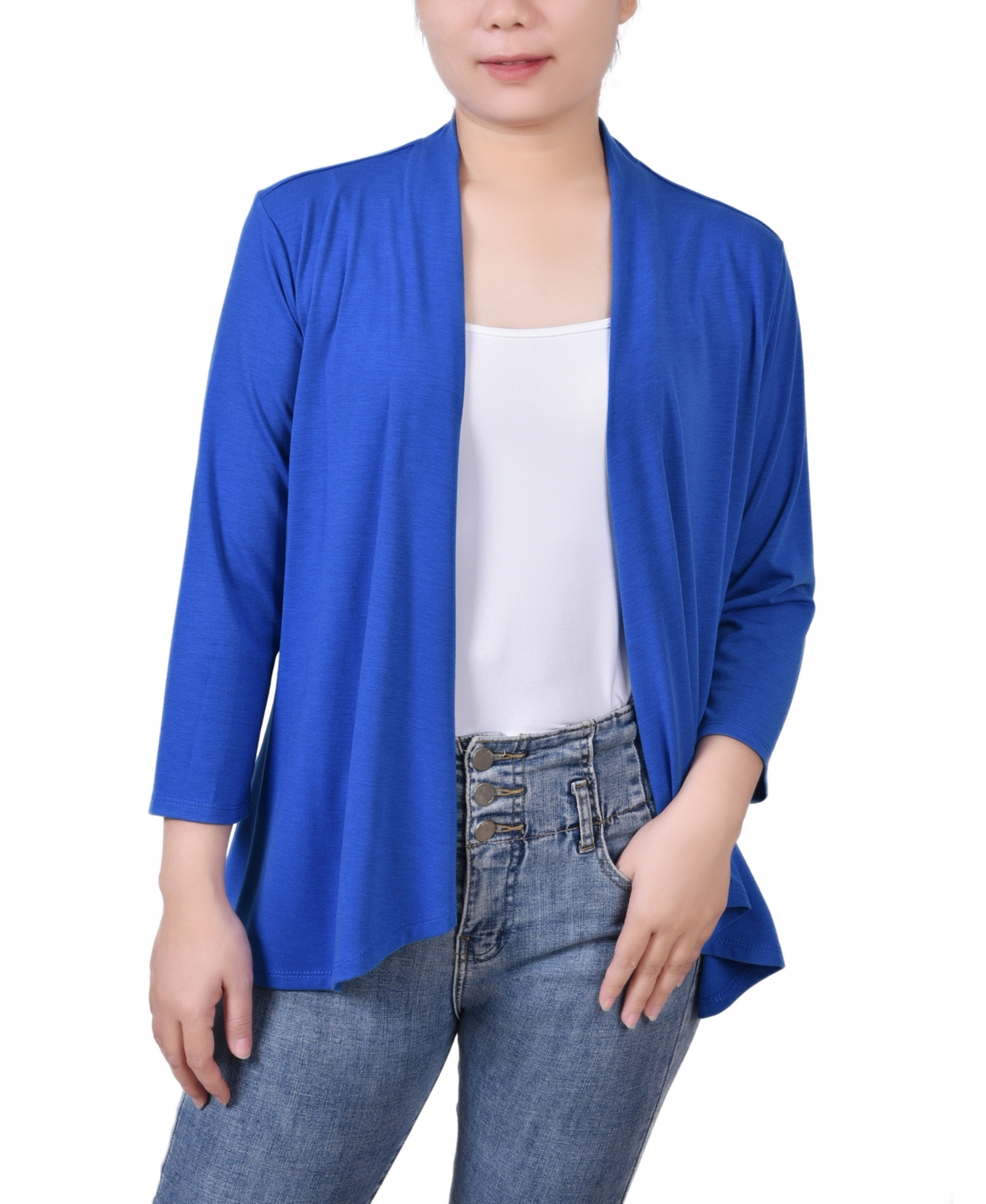 Click here for Ny Collection Womens Solid 3/4 Sleeve Cardigan - S... prices