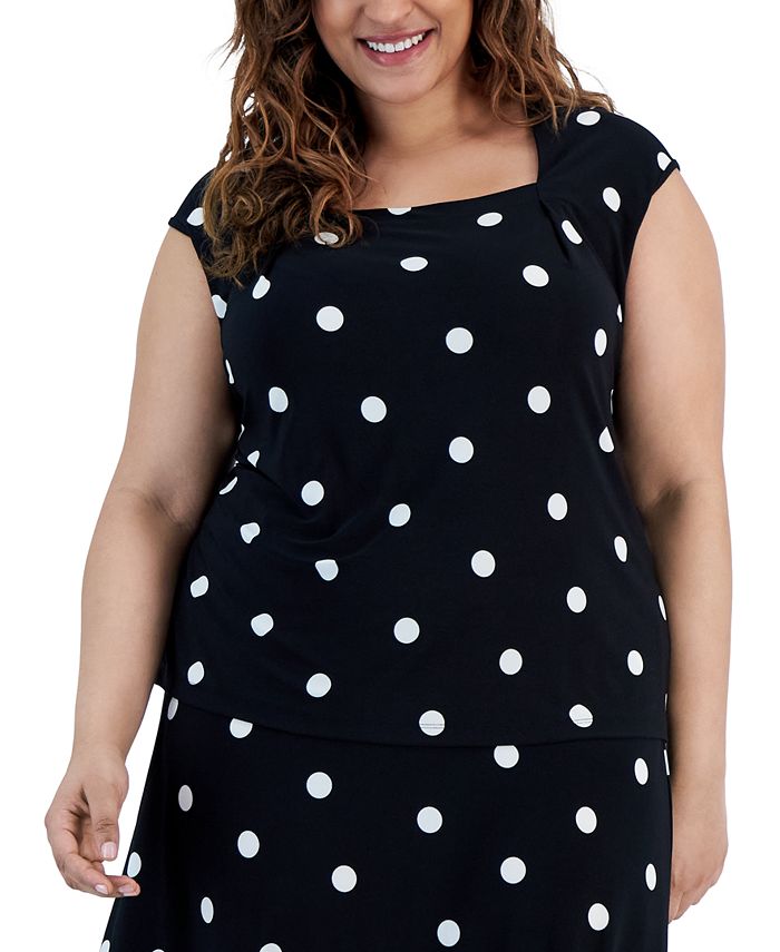 Kasper Plus Size Cowlneck Polka Dot-Print Shell Top - Macy's