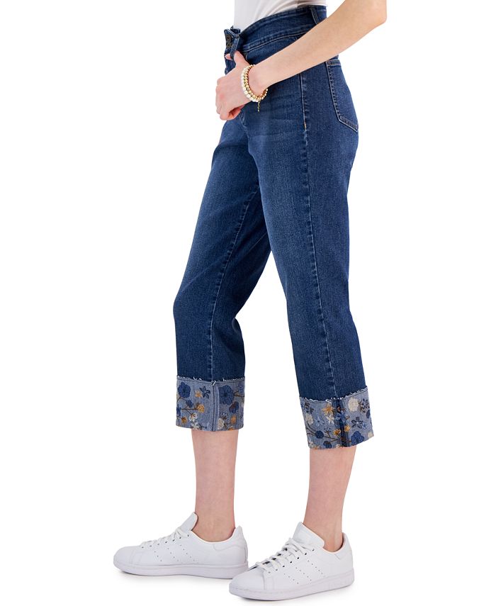 Style & Co Women's Embroidered High-Rise Cuffed Capri Jeans Created for ...