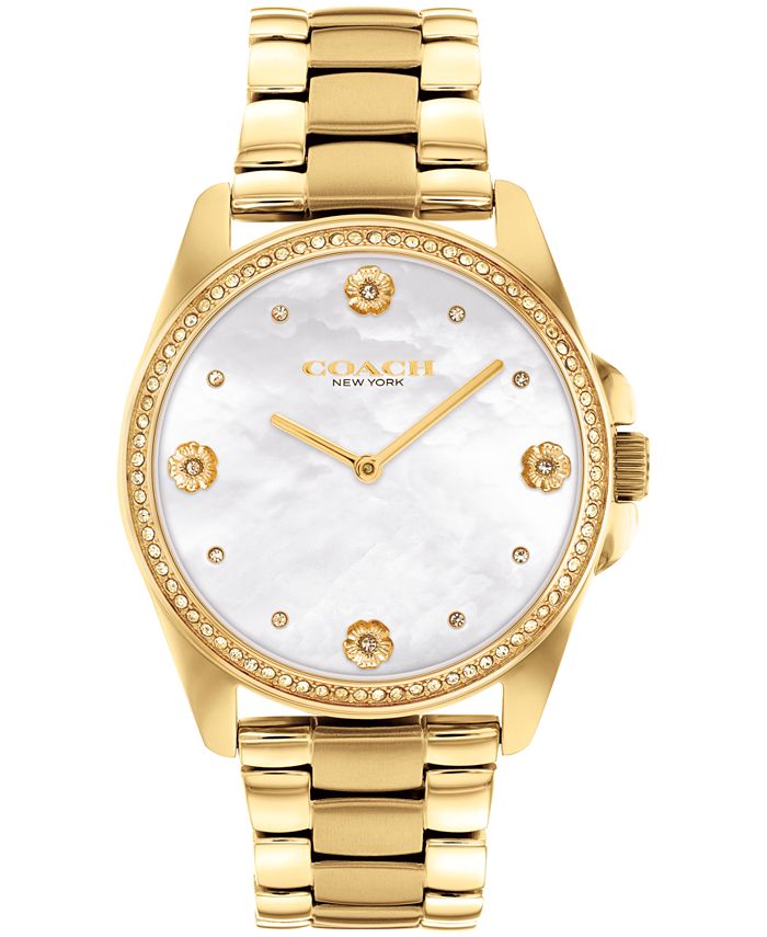 COACH Women's Greyson Quartz Gold-Tone Stainless Steel Bracelet Watch ...