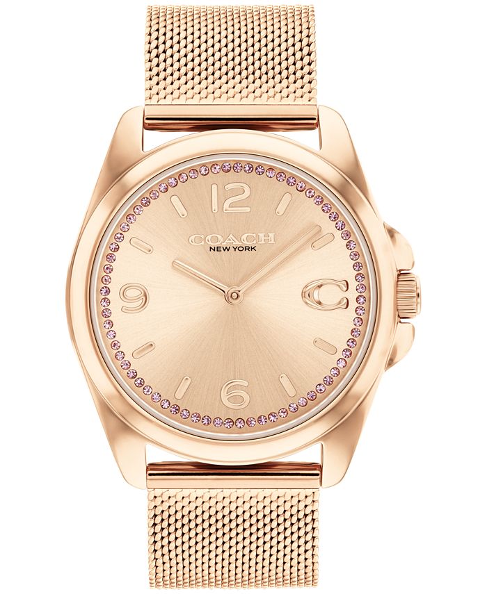 COACH Women's Greyson Quartz Carnation Gold-Tone Stainless Steel Mesh ...