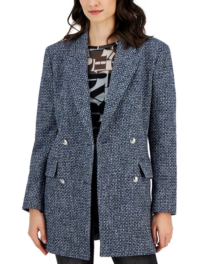 HUGO Women's Peak-Lapel Double-Breasted Textured Jacket - Macy's