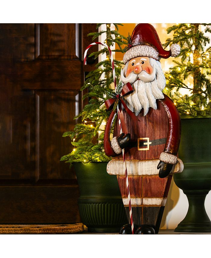 Evergreen 40"H Metal and Wood Santa Statuary Indoor Outdoor Christmas ...