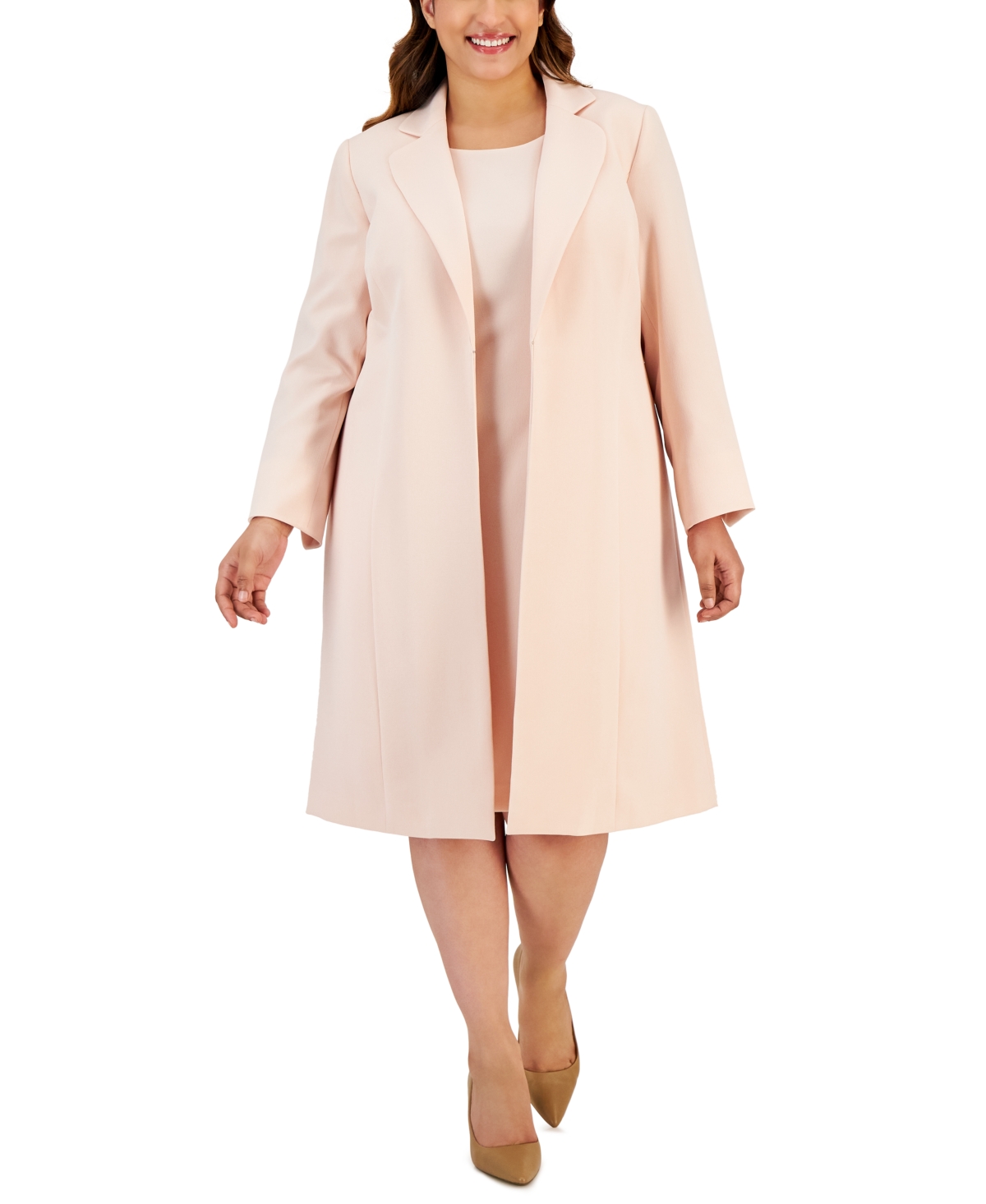 Le Suit Plus Size Sheath Dress & Long Topper Jacket In Light Blossom ...