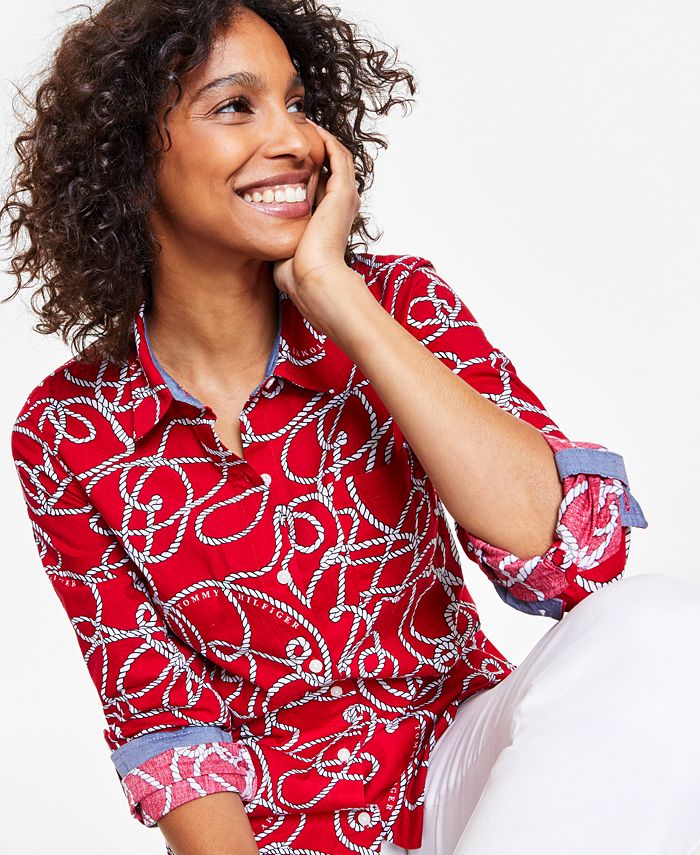 Tommy Hilfiger Women's Rope Roll-Tab Button-Up Shirt - Macy's