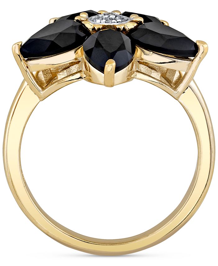 Macy's Onyx & Diamond Accent Flower Ring in 10k Gold - Macy's