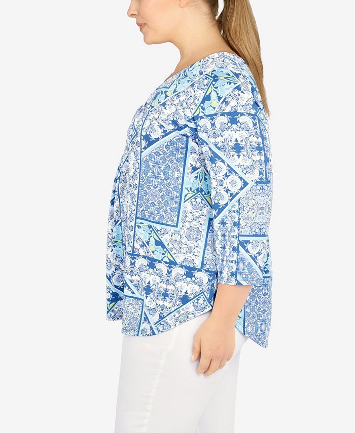 Ruby Rd. Plus Size Knit Folk Patchwork Puff Print Top & Reviews - Tops - Plus Sizes - Macy's