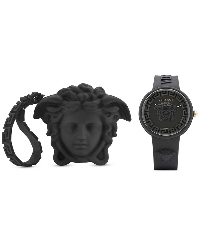 Versace Women's Swiss Medusa Pop Black Silicone Strap Watch 39mm - Macy's