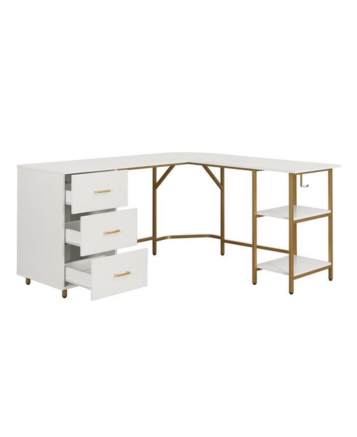 Techni Mobili Wood L-Shape Home Office with Storage Two-Tone Desk - Macy's