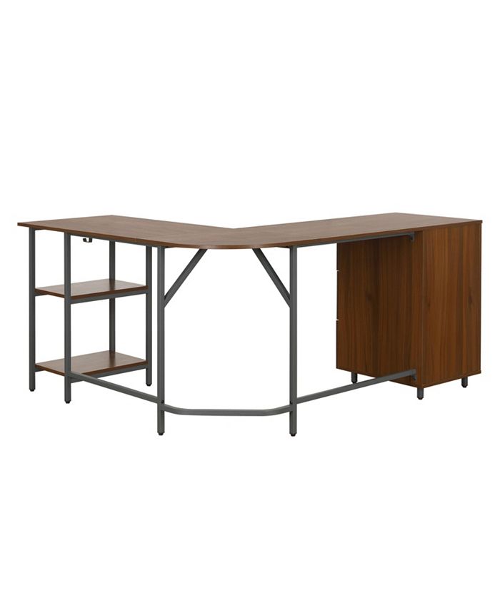 Techni Mobili Wood L-Shape Home Office with Storage Two-Tone Desk ...