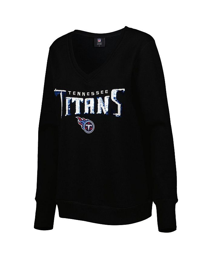 Cuce Women's Black Tennessee Titans Sequin Logo V-Neck Pullover Sweatshirt - Macy's