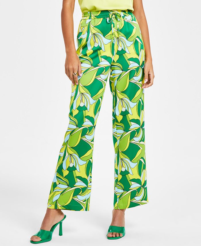 Bar Iii Womens Floral Print High Rise Pull On Pants Created For Macy