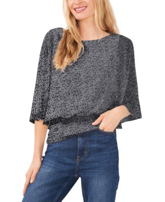 Sam & Jess Petite Printed Smocked-Waist 3/4-Sleeve Top - Macy's