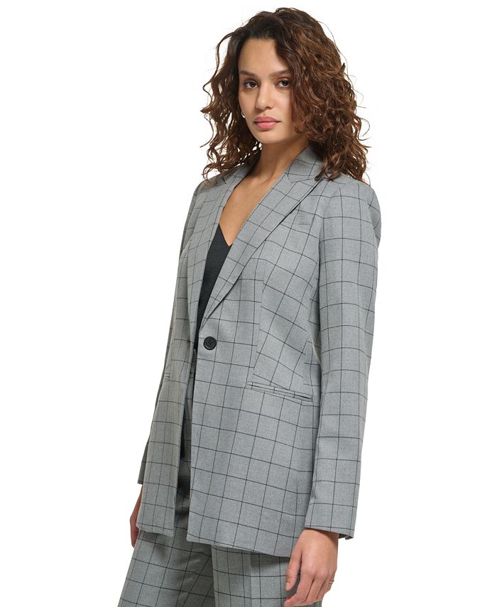 Calvin Klein Women's Check Peak-Lapel Topper Jacket - Macy's