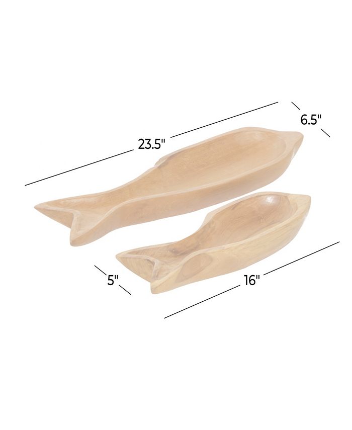 Rosemary Lane Teak Wood Handmade Fish Tray, Set of 2, 24", 16" W - Macy's